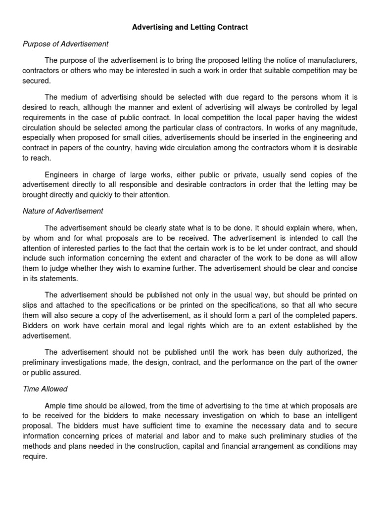 Advertisement and Letting Contract | PDF | Advertising | Specification ...