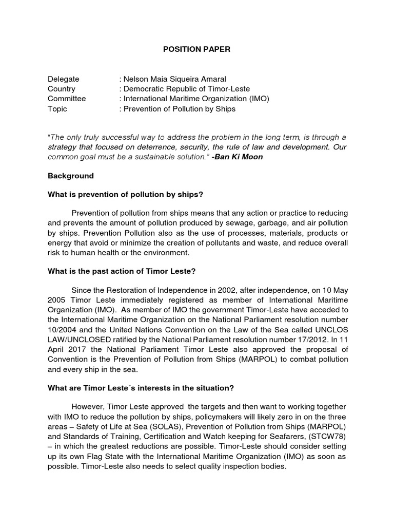 Position Paper From Delegate of Timor Leste | Download Free PDF | Air ...