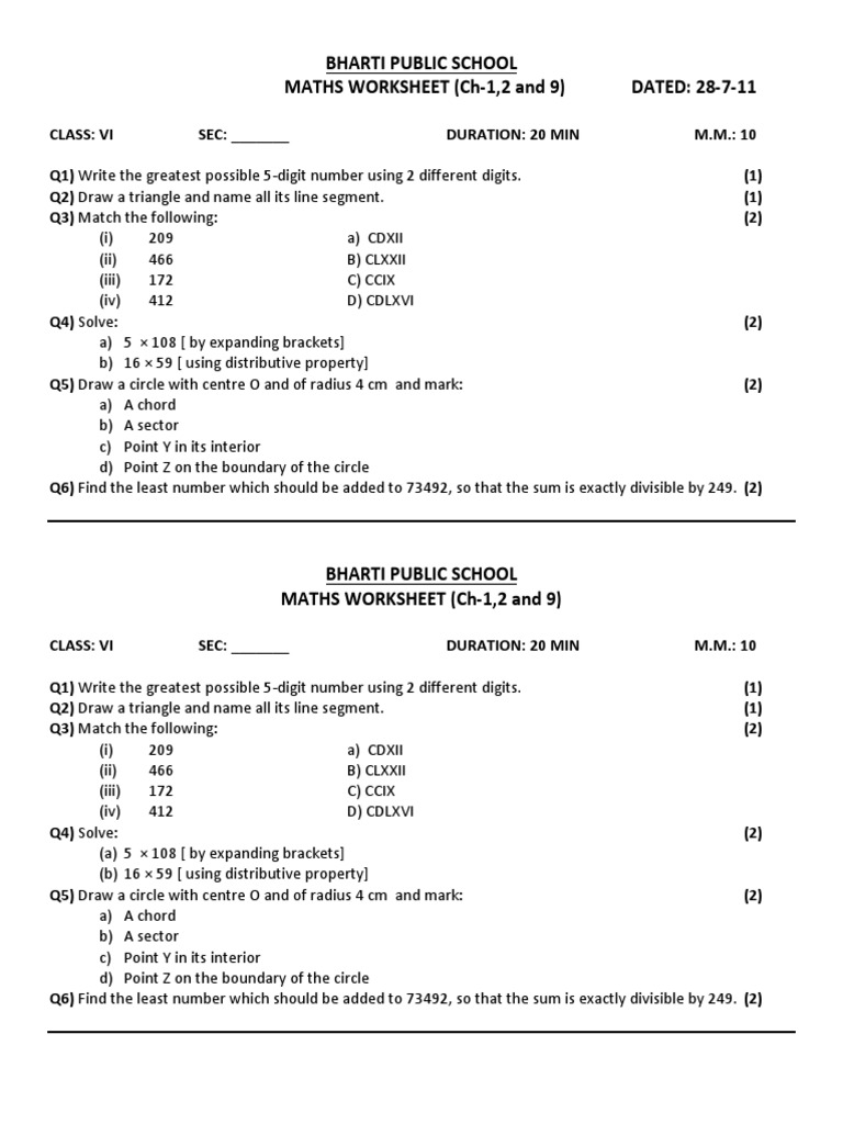 CBSE Class 6 Knowing Our Numbers Worksheet PDF | PDF | Geometry ...