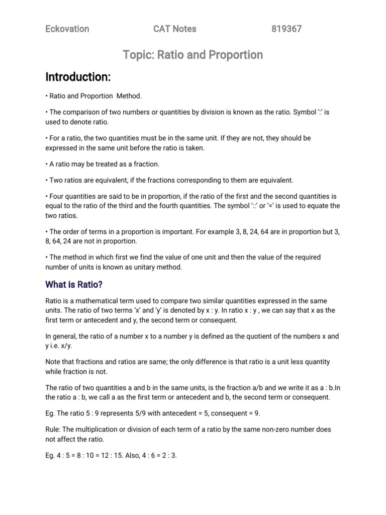 Ratio and Proportion | PDF | Ratio | Fraction (Mathematics)