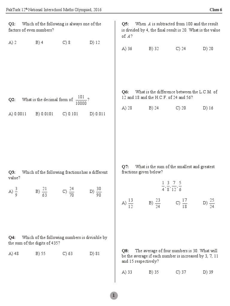 Class 6 Maths Olympiad Questions | PDF | Area | Rectangle