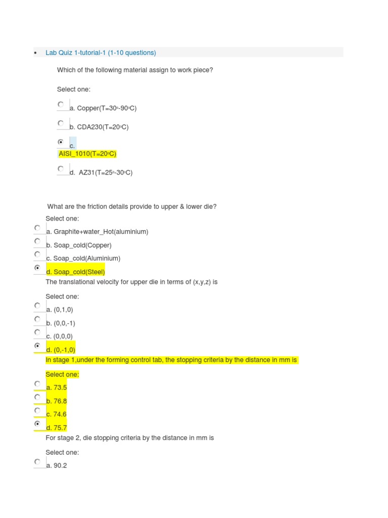 Lab Quiz 1-Tutorial-1 (1-10 Questions) | PDF