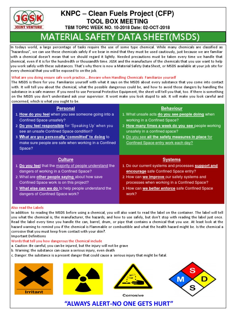 Cfp-Hse-Tbm Topic No. 004 Msds 02 Oct 2018 | PDF | Occupational Safety ...