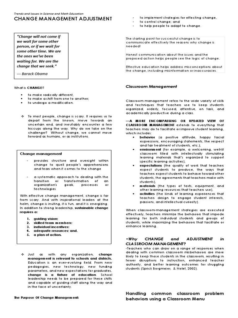 Change Management Adjustment | Download Free PDF | Classroom Management ...