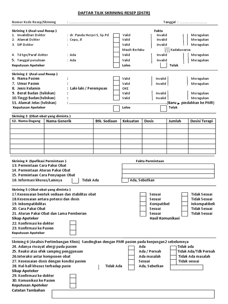 Daftar Tilik Skrining Resep | PDF