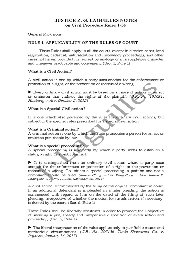 Civ. Pro. Lecture Rules 1 39 | PDF | Pleading | Lawsuit