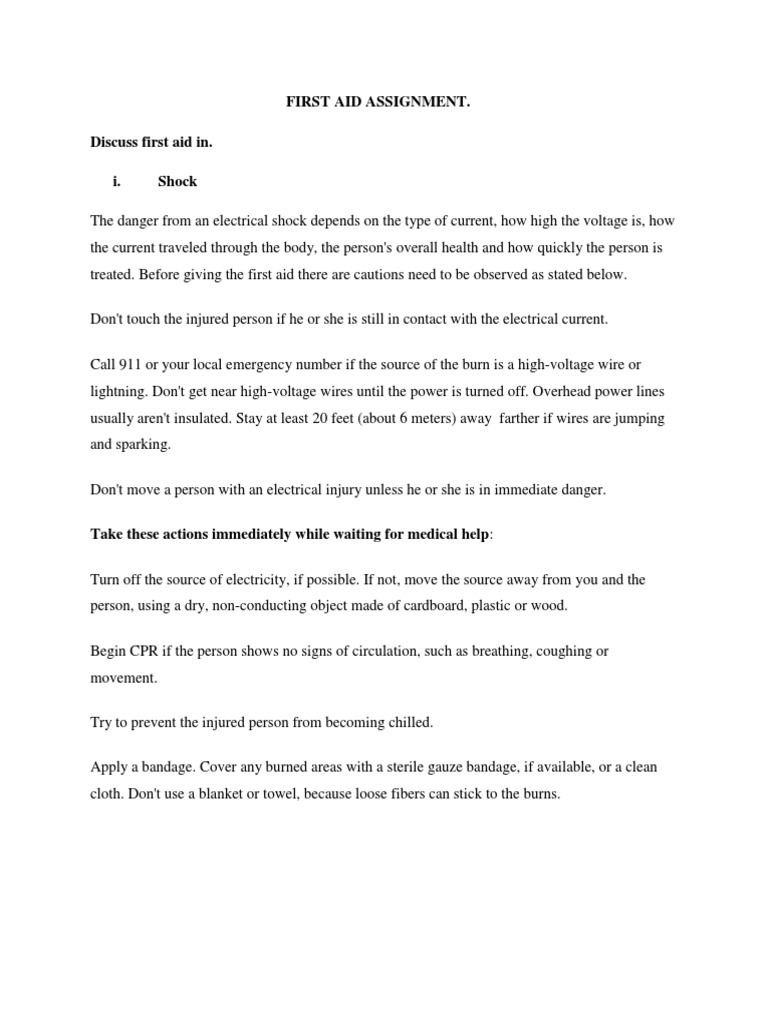 First Aid Assignment | PDF | Wound | Diarrhea