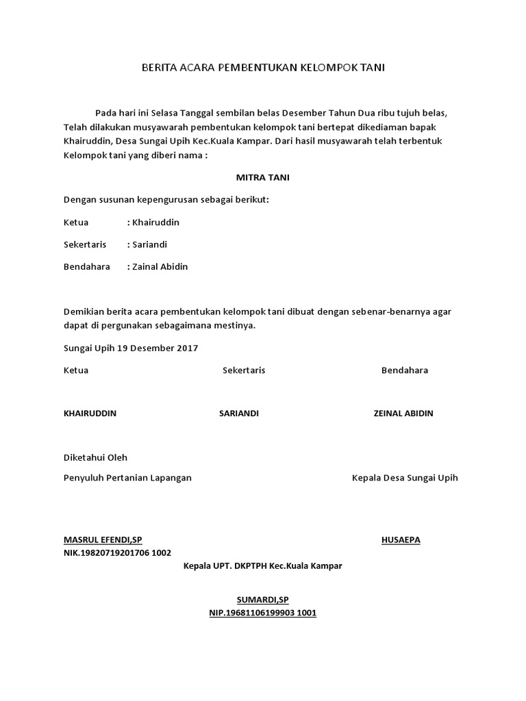 Berita Acara Pembentukan Kelompok Tani | PDF