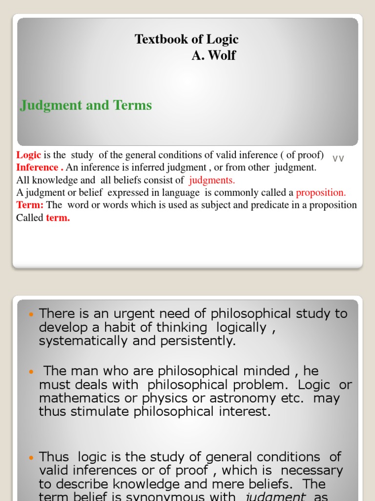 Judgment and Terms: Textbook of Logic A. Wolf | PDF | Logic | Proposition