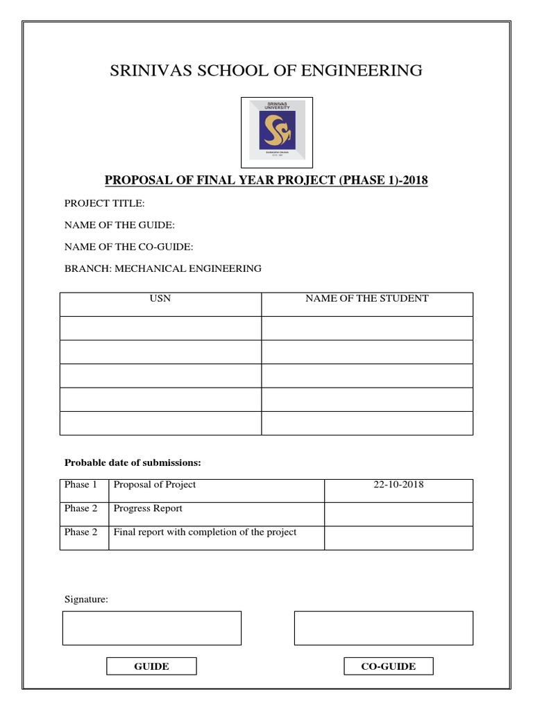 Proposal for a Mechanical Engineering Final Year Project on [PROJECT ...