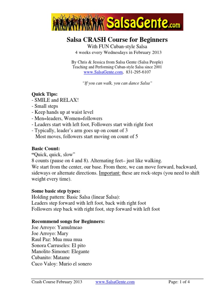 Beginner Salsa Crash Course Overview | PDF | Latin American People ...