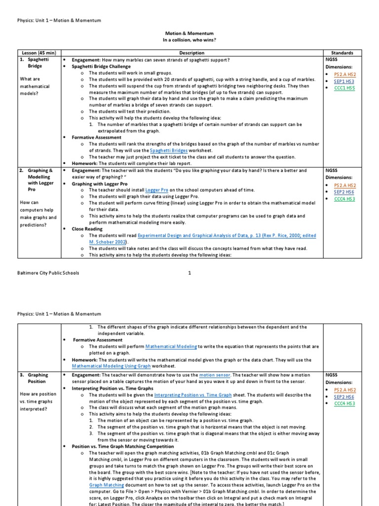 1-Lesson Sequence - Motion & Momentum v05 DB | PDF | Momentum | Velocity