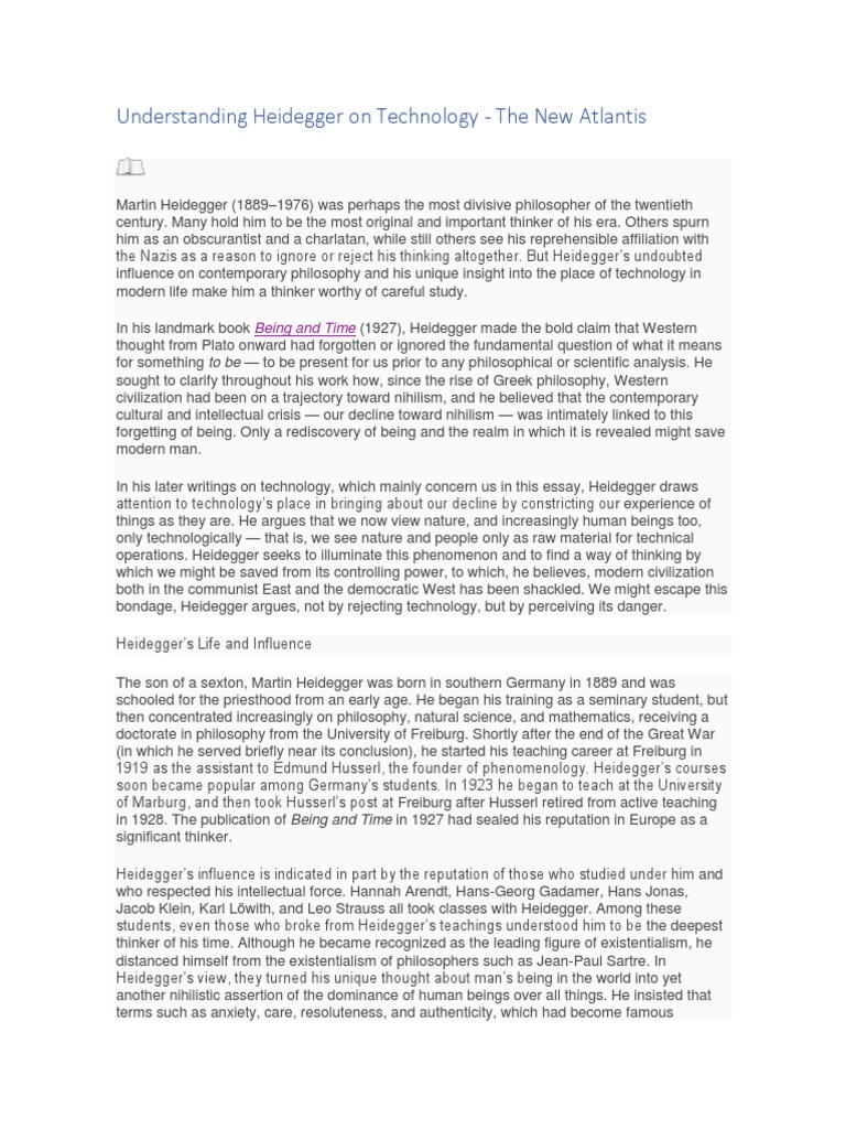 Understanding Heidegger On Technology - The New Atlantis: Being and ...