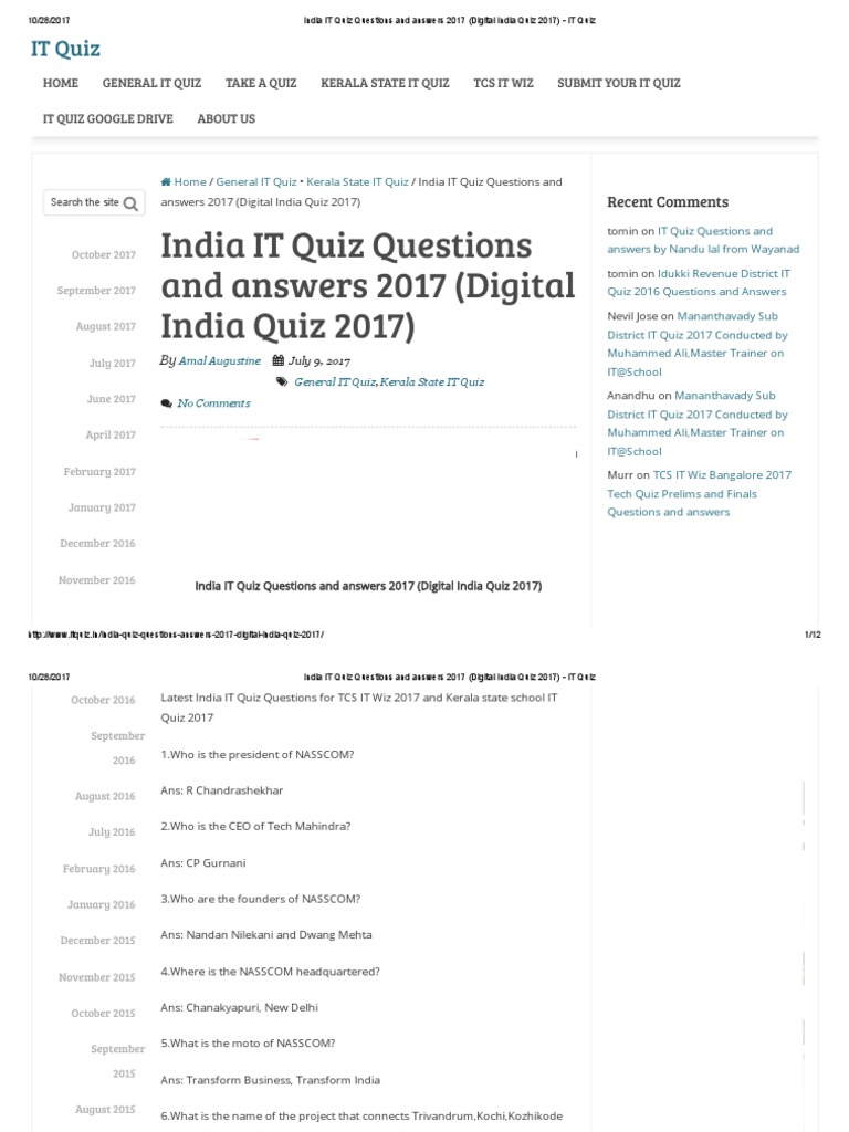India IT Quiz Questions and Answers 2017 (Digital India Quiz 2017) - IT ...