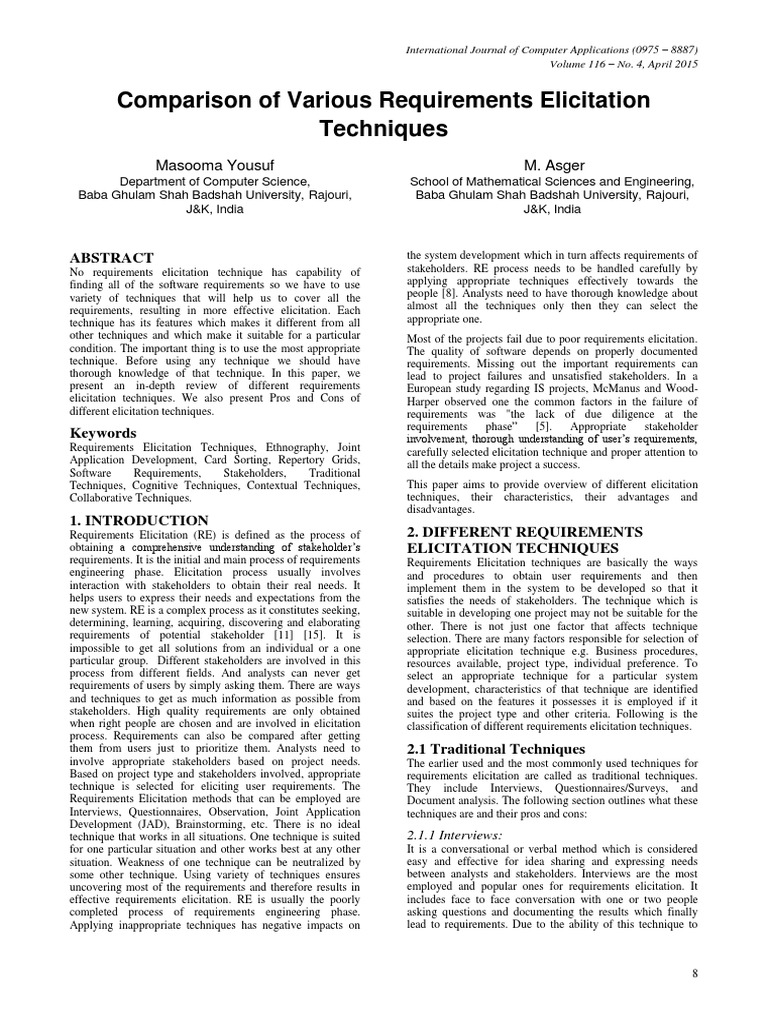 Comparison of Various Requirements Elicitation | PDF | Intelligence ...