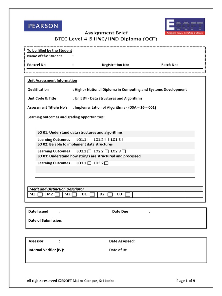 Assignment Brief BTEC Level 4-5 HNC/HND Diploma (QCF) : Merit and ...