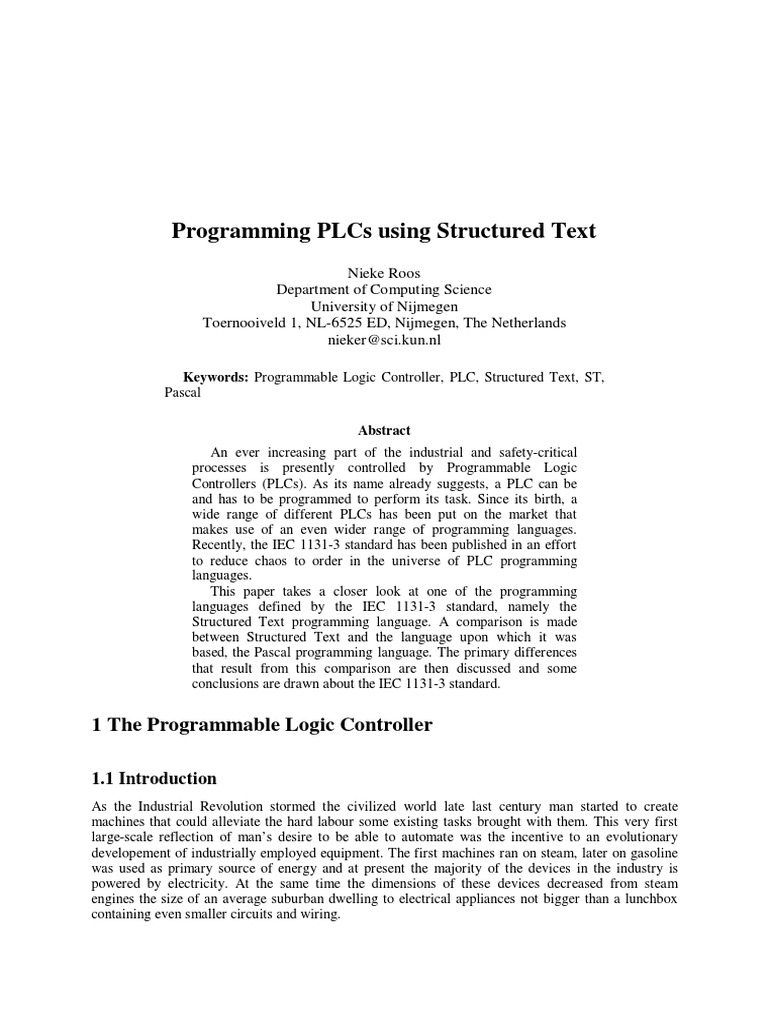 Programming Plcs Using Structured Text Pdf Programmable Logic Controller Parameter