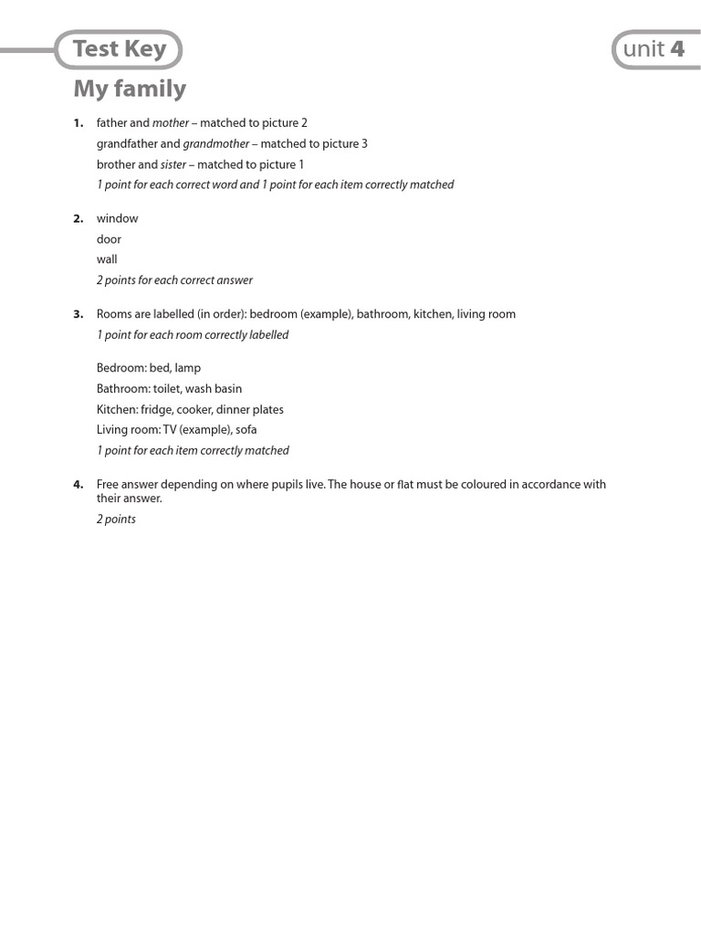 My Family Test Key: Unit 4 | PDF | Cooking, Food & Wine | Language Arts ...
