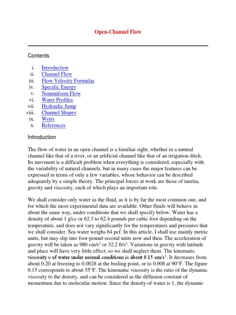 Channel Flow Flow Velocity Formulas Specific Energy Nonuniform Flow ...