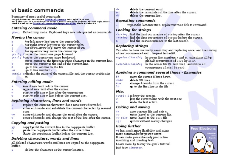 VI Basic Commands: DW D DD | PDF | Cursor (User Interface) | Human–Computer Interaction
