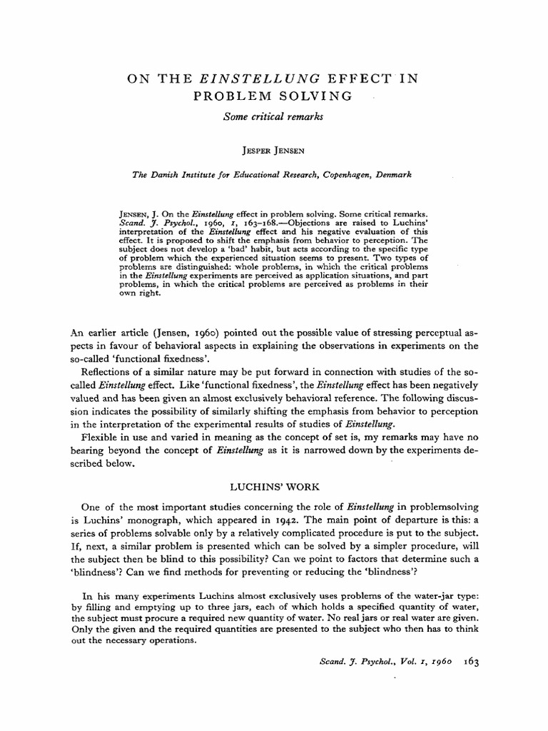 On The Einstellung Effect in Problem Solving | Download Free PDF ...