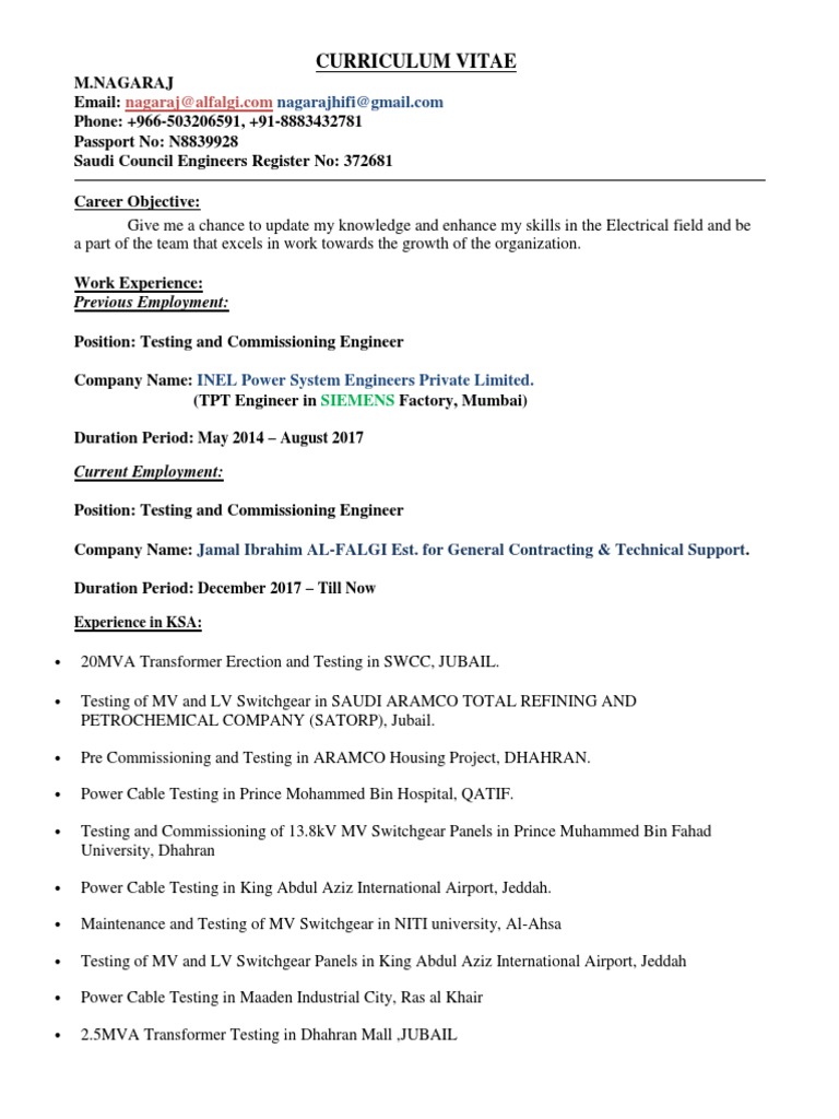 Nagaraj CV Updated | PDF | Electrical Engineering | Electricity
