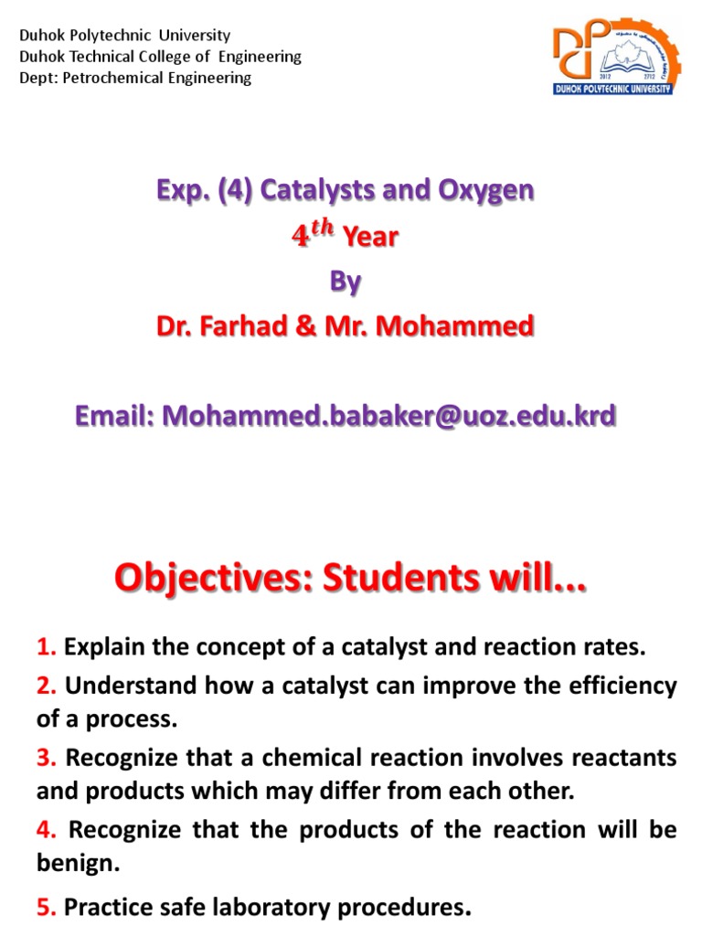 Catalysts and Oxygen Experiment | PDF | Catalysis | Chemical Reactions