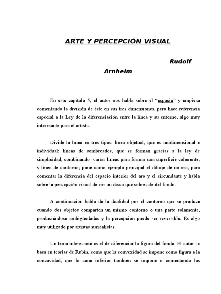 Arte Y Percepción Visual (Rudolf Arnheim) | PDF | Percepción | Perspectiva (Gráfica)