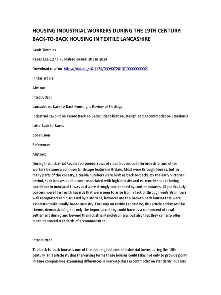 Back-to-Back Housing in 19th Century Lancashire | PDF | Social Science ...
