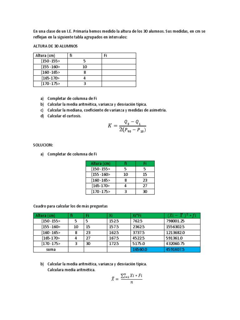 Ejercicios de Estadistica | PDF | Oblicuidad | Desviación Estándar