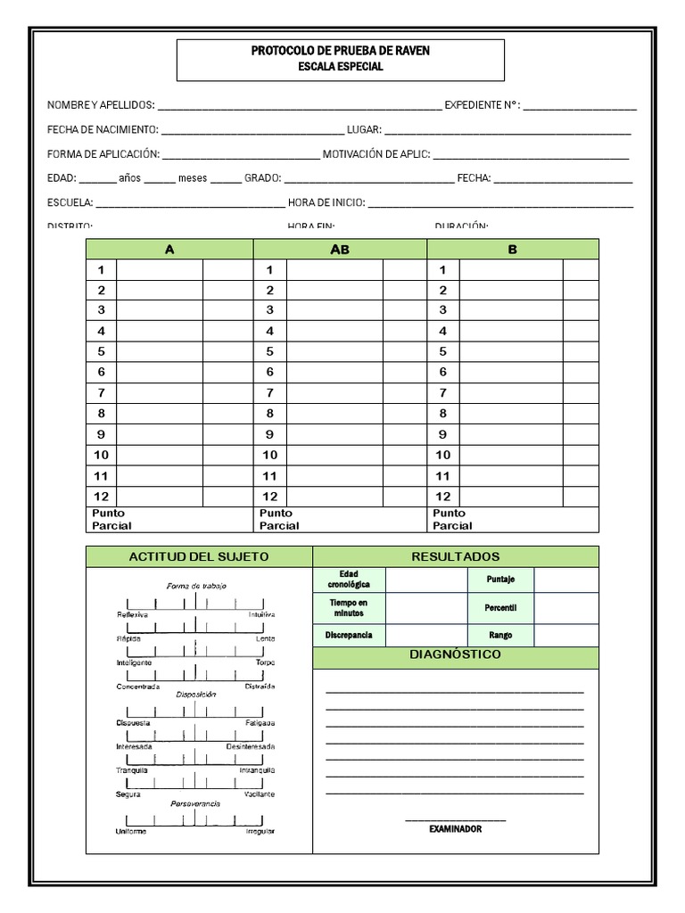 Protocolo De Prueba De Raven: Punto Parcial Punto Parcial Punto Parcial