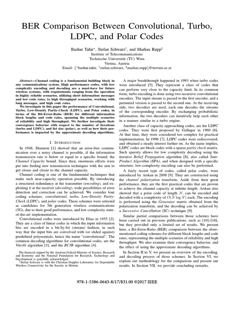 BER Comparison Between Turbo, LDPC, and Polar Codes | PDF | Low Density Parity Check Code ...