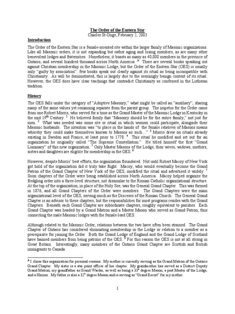Order of the Eastern Star Overview | PDF | Freemasonry | Masonic Lodge