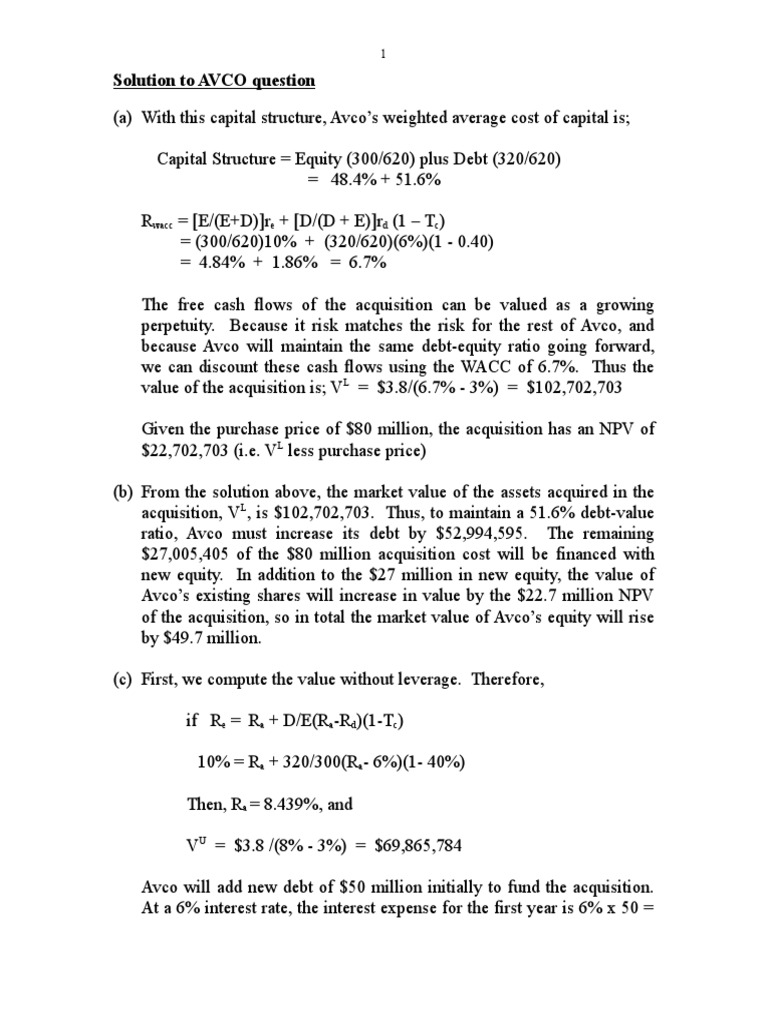 5 - APV - FTE - WACC Sample Solution | PDF | Capital Structure | Money