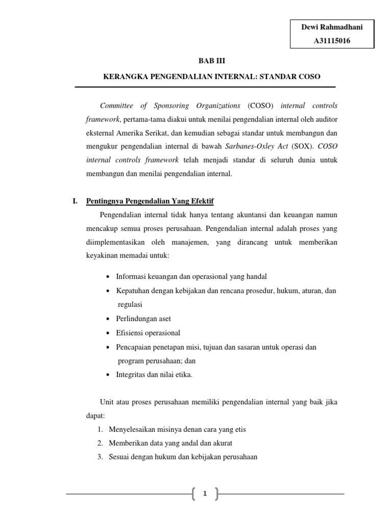 Kerangka Pengendalian Internal Coso Pdf 