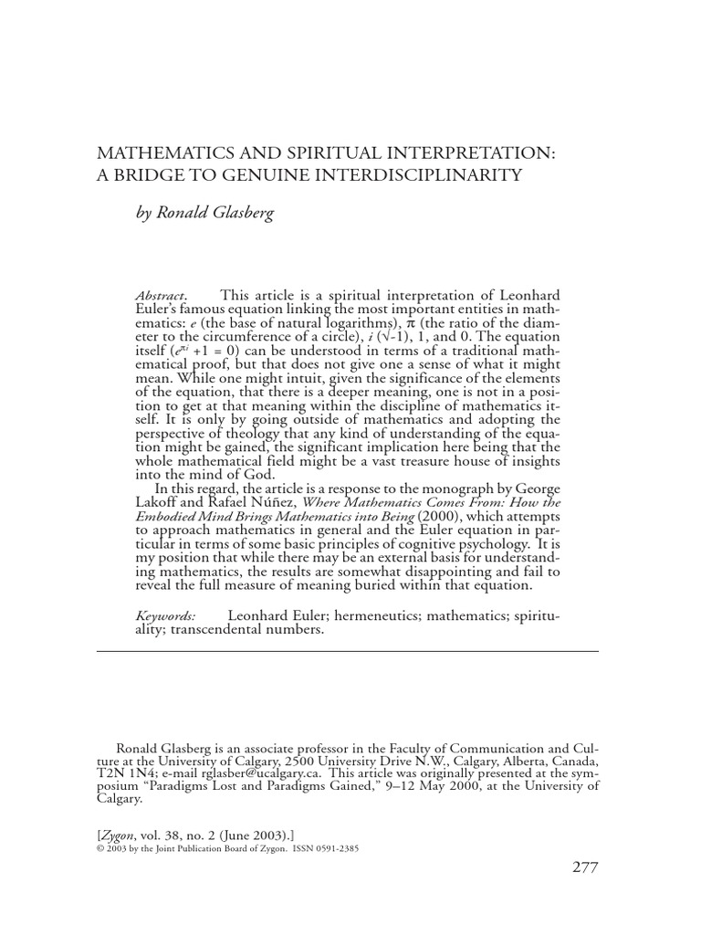 Mathematics and Spiritual Interpretation: A Bridge To Genuine ...