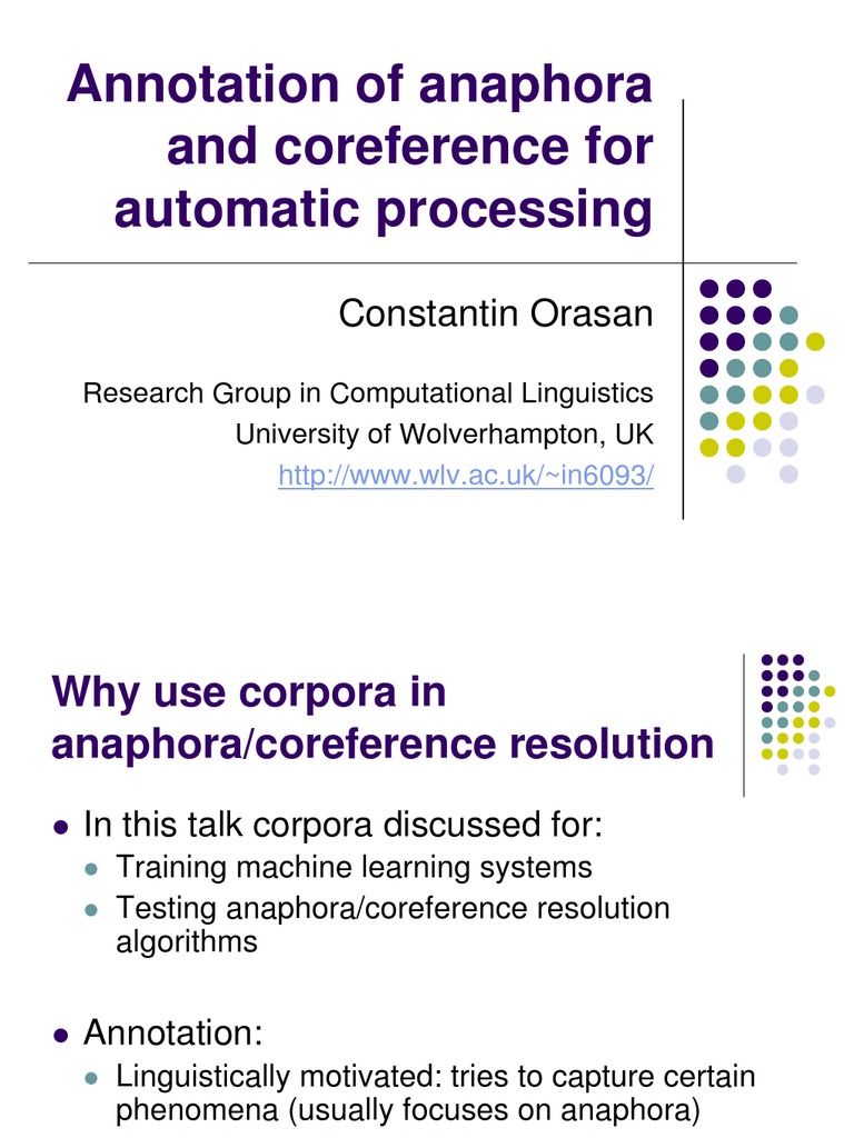 Annotation of Anaphora and Coreference For Automatic Processing | PDF ...