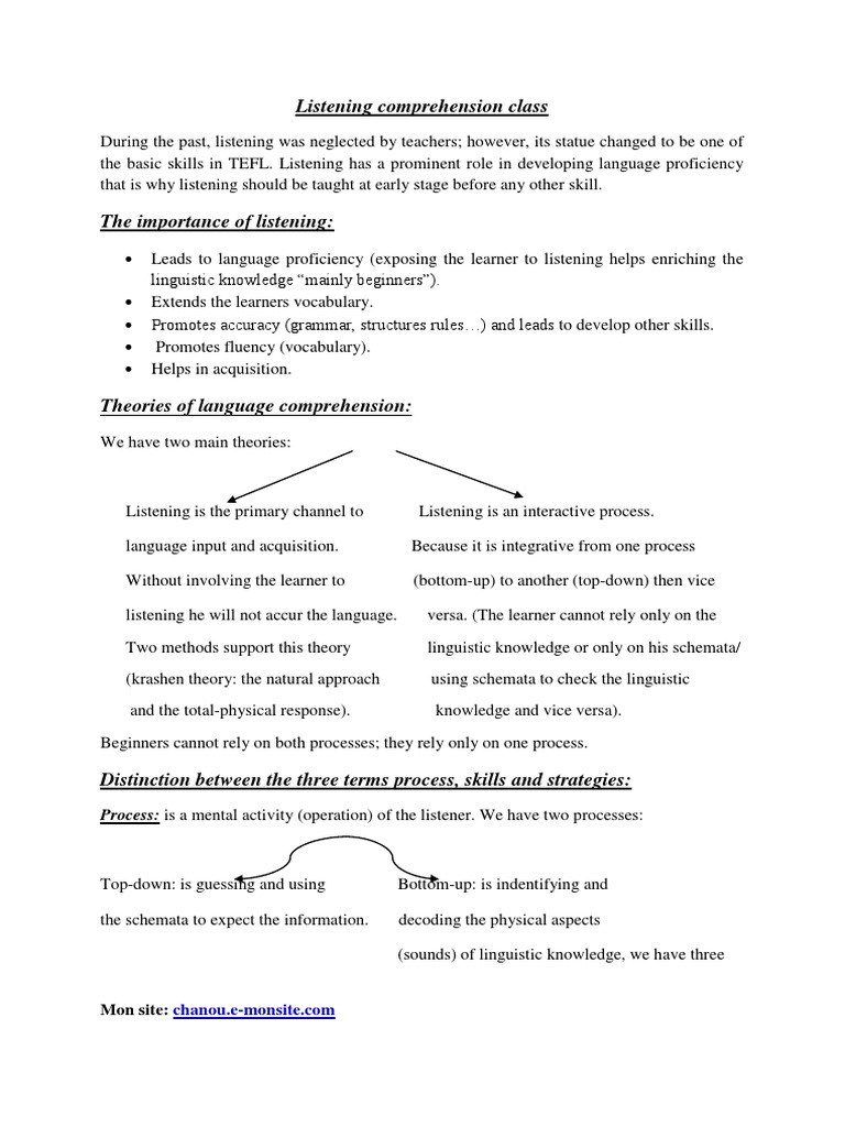 Listening Comprehension Class Download Free Pdf Top Down And Bottom