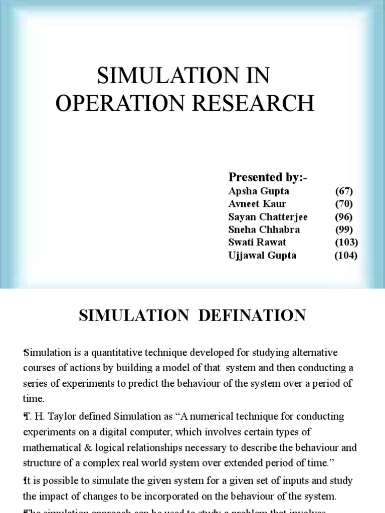 Simulation in Operation Research: Presented By | PDF | Monte Carlo ...