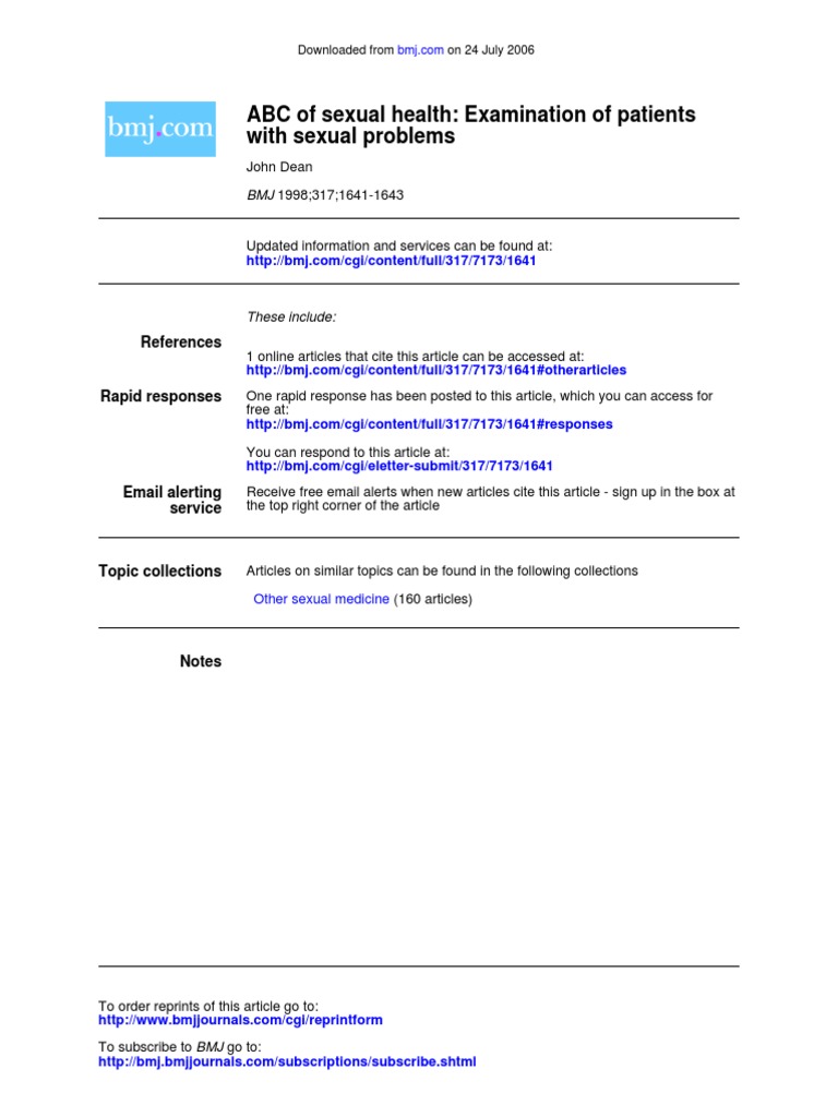 1999 ABC of Sexual Health Examination of Patients With Sexual Problems ...