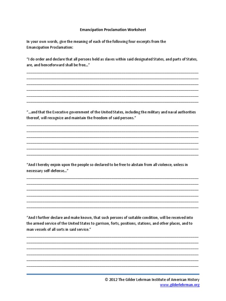 Deandre Martin - Emancipation Proclamation Worksheet PDF | PDF ...