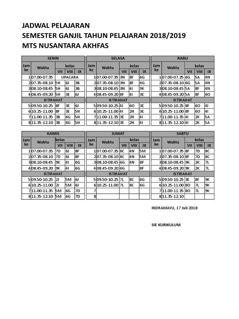 Jadwal Pelajaran Mts | PDF