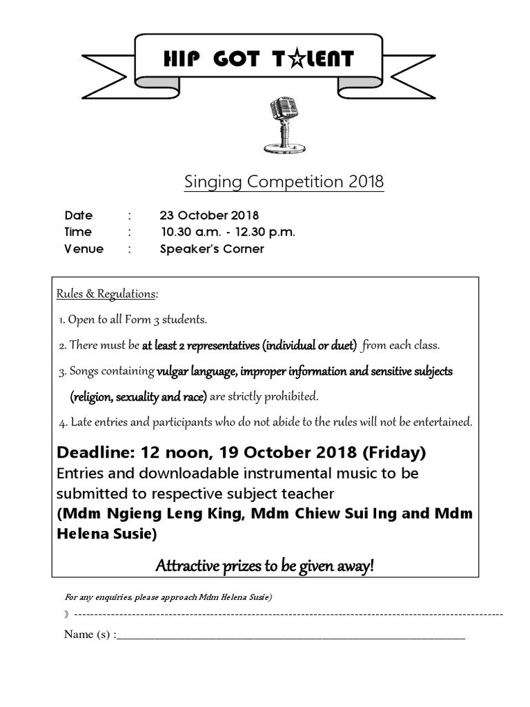 HIP Singing Competition 2018 | PDF