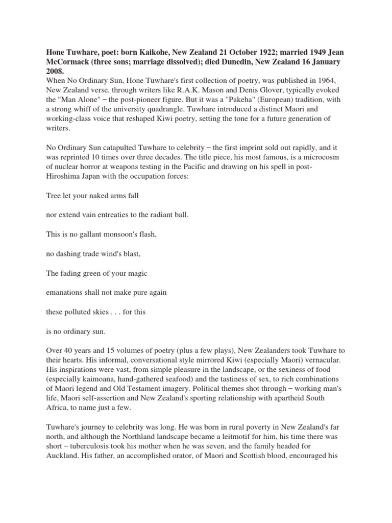 Hone Tuwhare | PDF