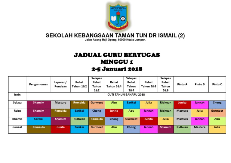 Contoh Jadual Bertugas | PDF