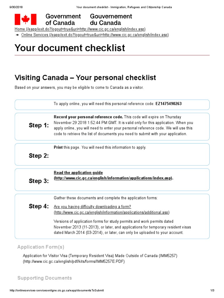 Your Document Checklist - Immigration, Refugees and Citizenship Canada ...