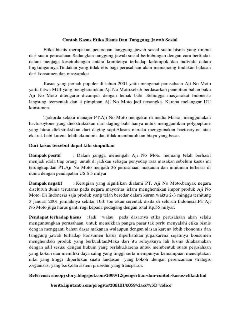 Contoh Kasus Etika Bisnis Dan Tanggung Jawab Sosial Pdf