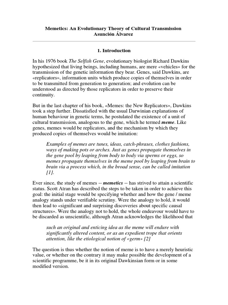 Memetics | PDF | Meme | Sociobiology
