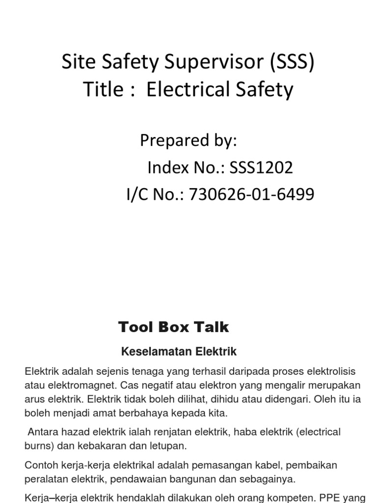 JSA - Electrical Safety | PDF