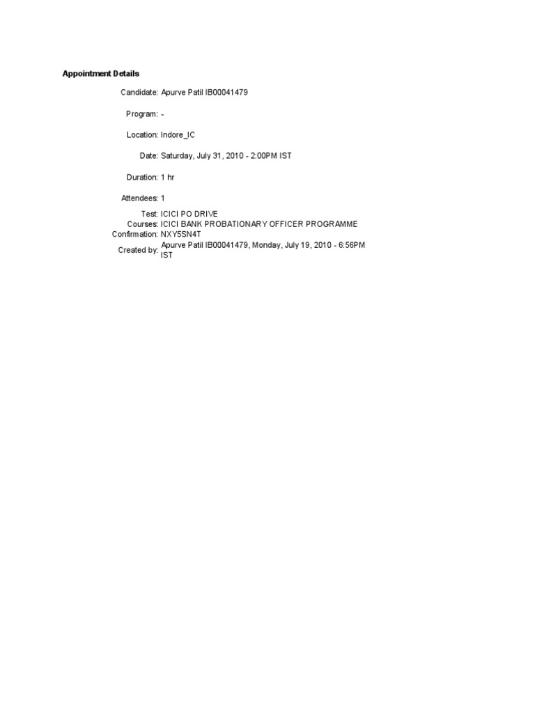 ICICI PO Drive Appointment Details | PDF